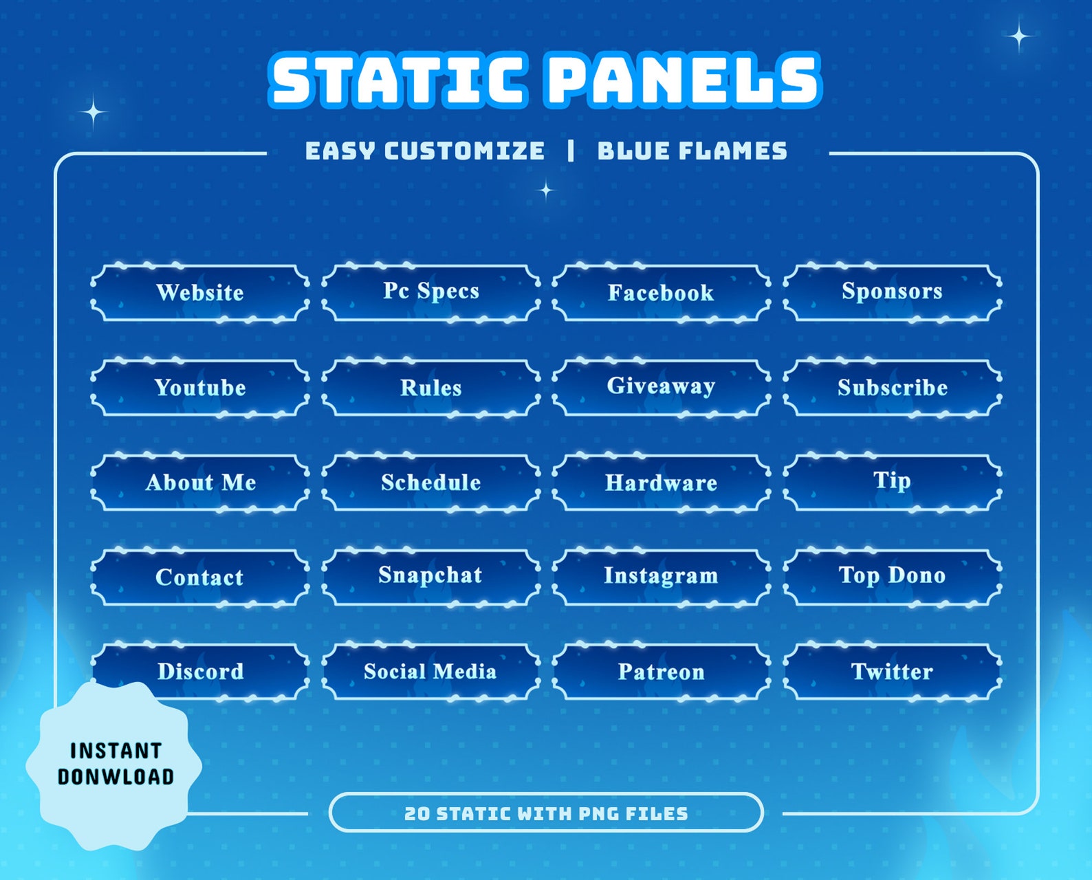 Fire Stream Package | Blue Flames Animated Overlay | Twitch Tiktok ...