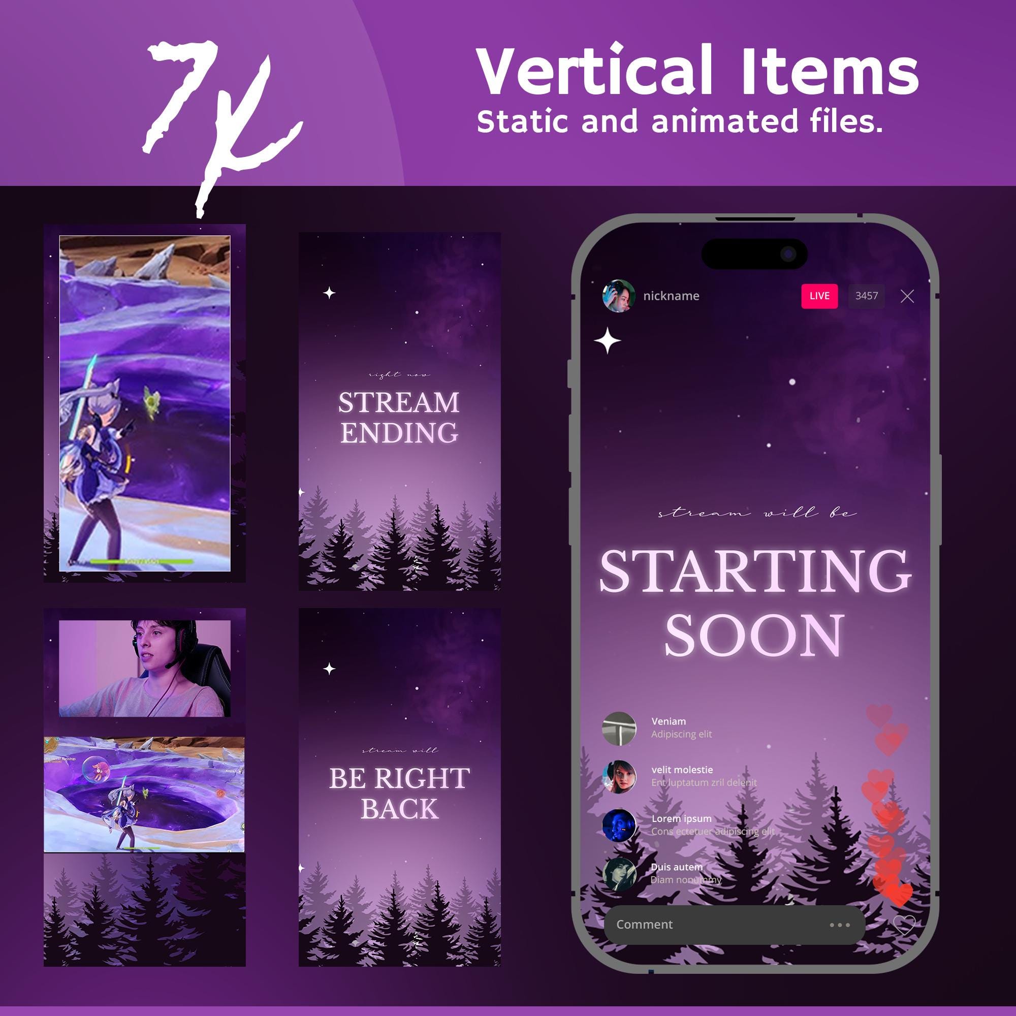 Animated Twilight Aurora Stream Overlay: Cozy Purple Night Forest for ...