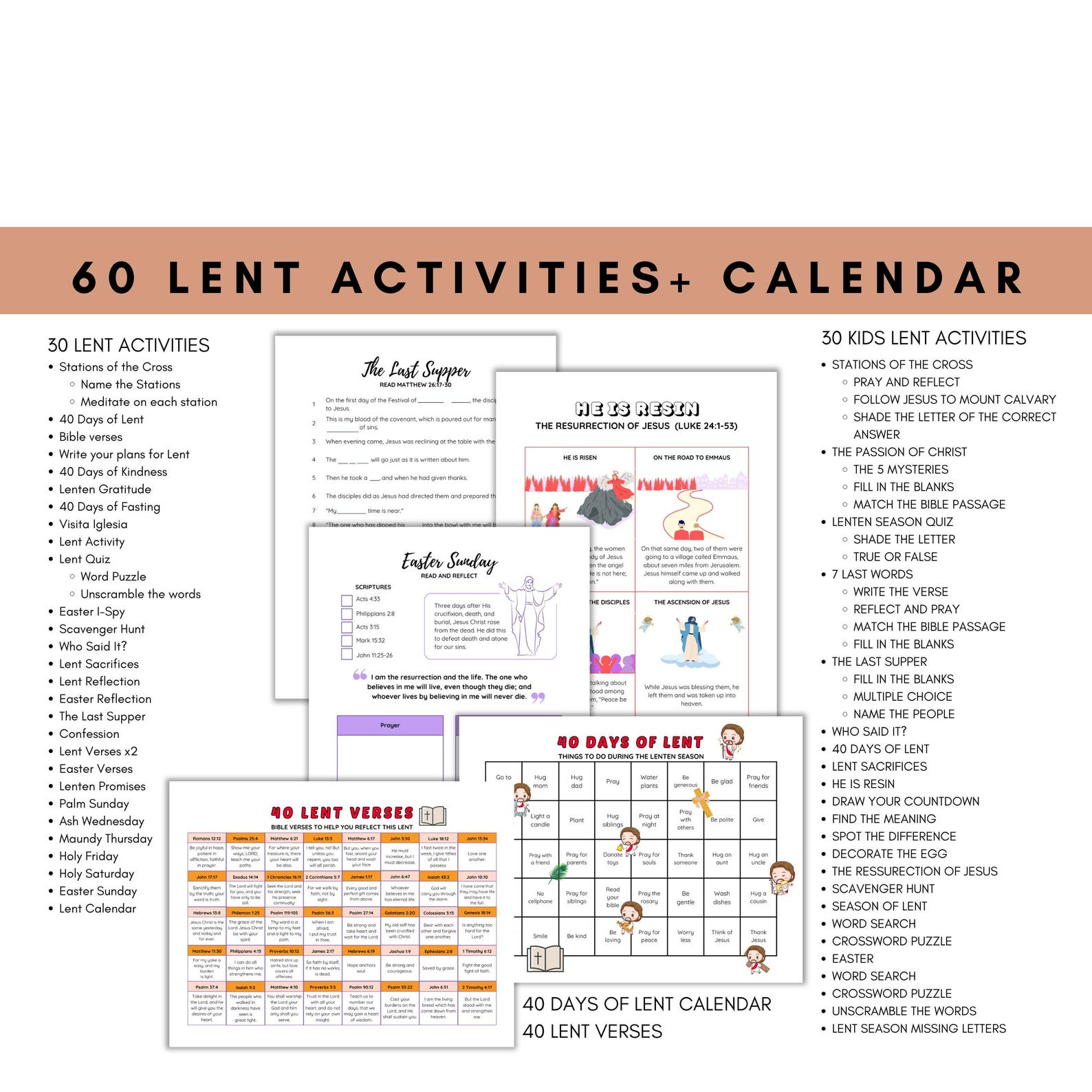 Lent Activity Sheets, Printable Kids Crafts, Bible Story Activities ...