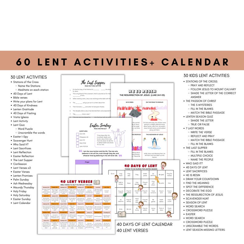 Lent Activity Sheets, Printable Kids Crafts, Bible Story Activities ...