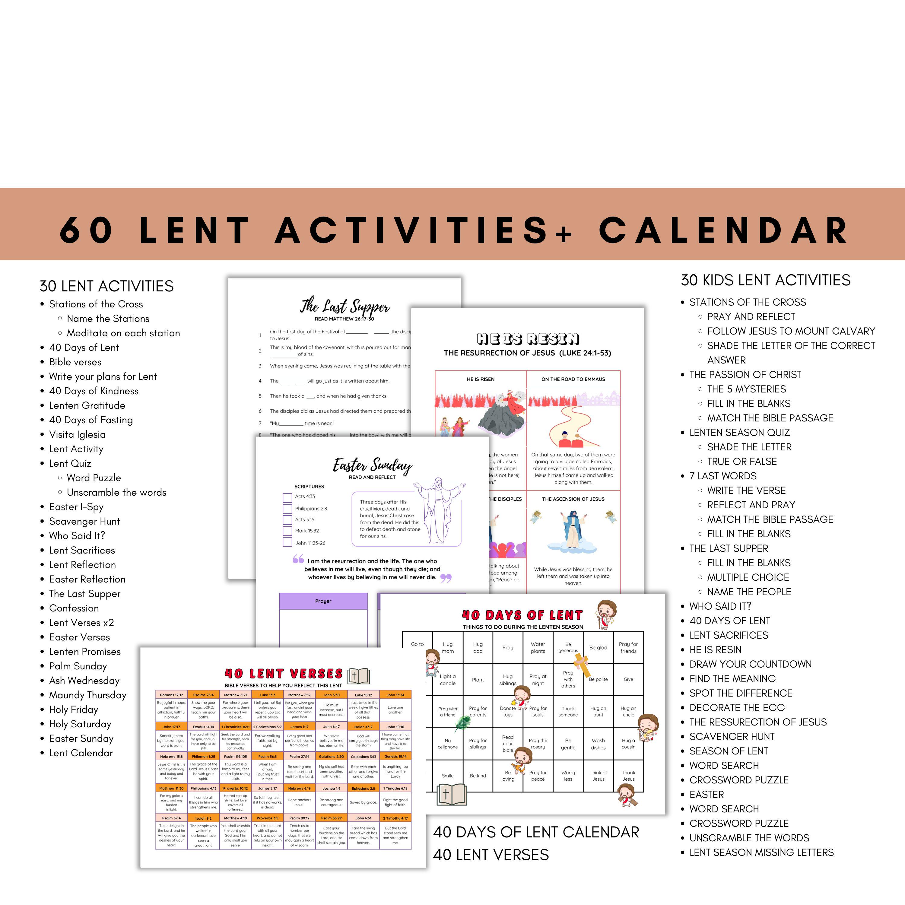 Lent Activity Sheets, Printable Kids Crafts, Bible Story Activities ...