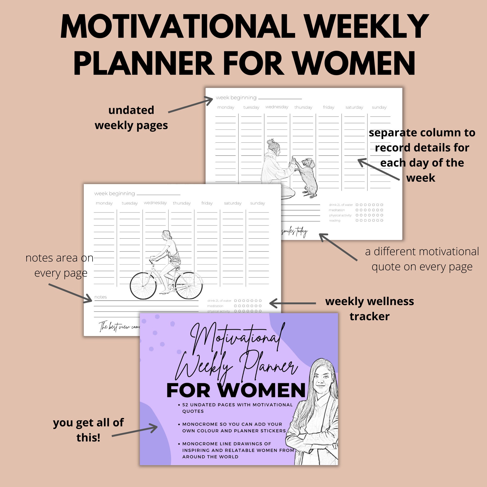 Motivational Weekly Planner for Women | PDF Journal Printable | Instant ...