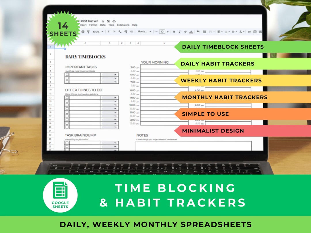 Time Blocking Planner, Google Sheets Template for Daily Schedule, Time ...