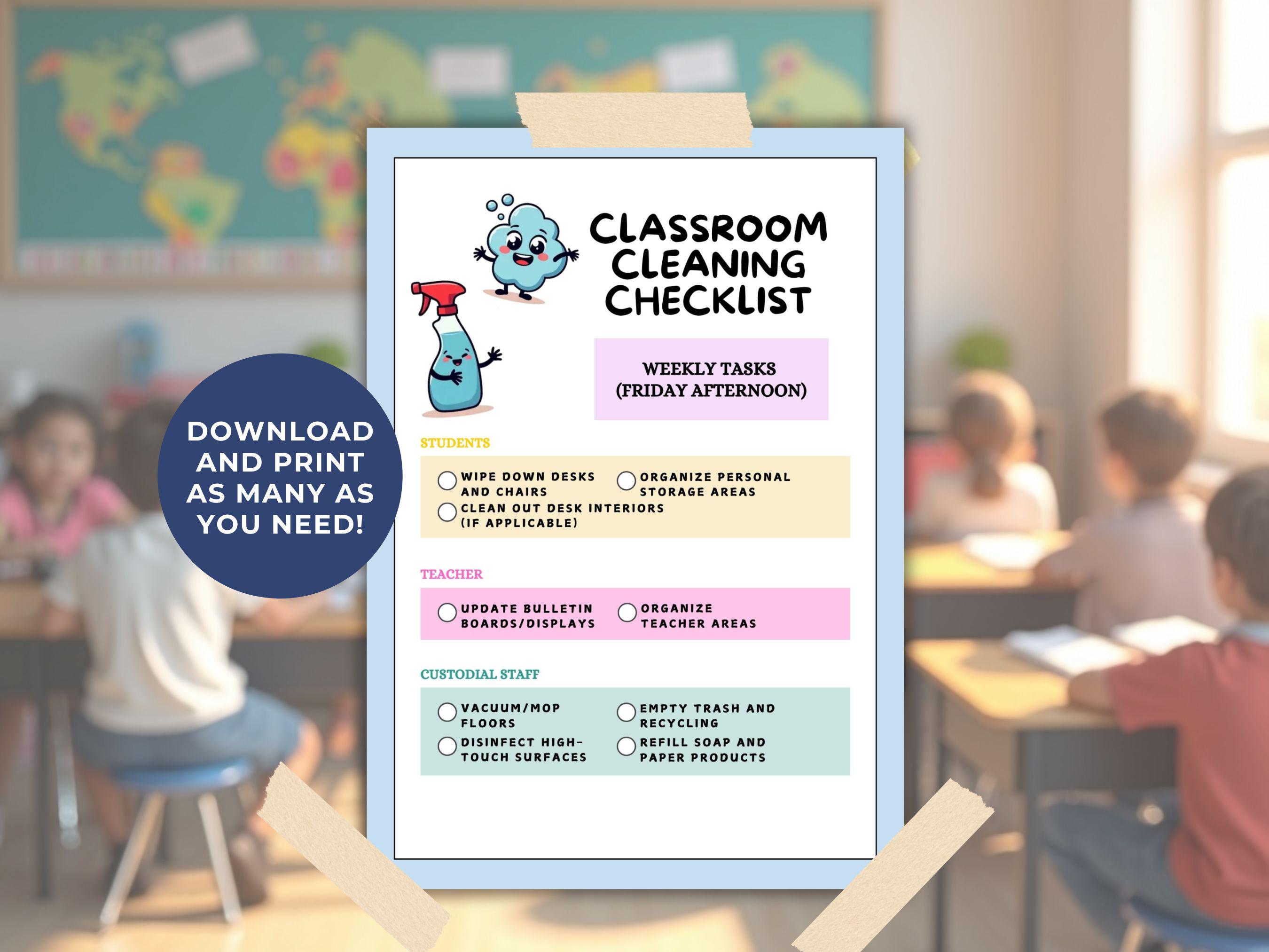 Classroom Cleaning Checklist Printable Checklist for Teachers Easy to ...