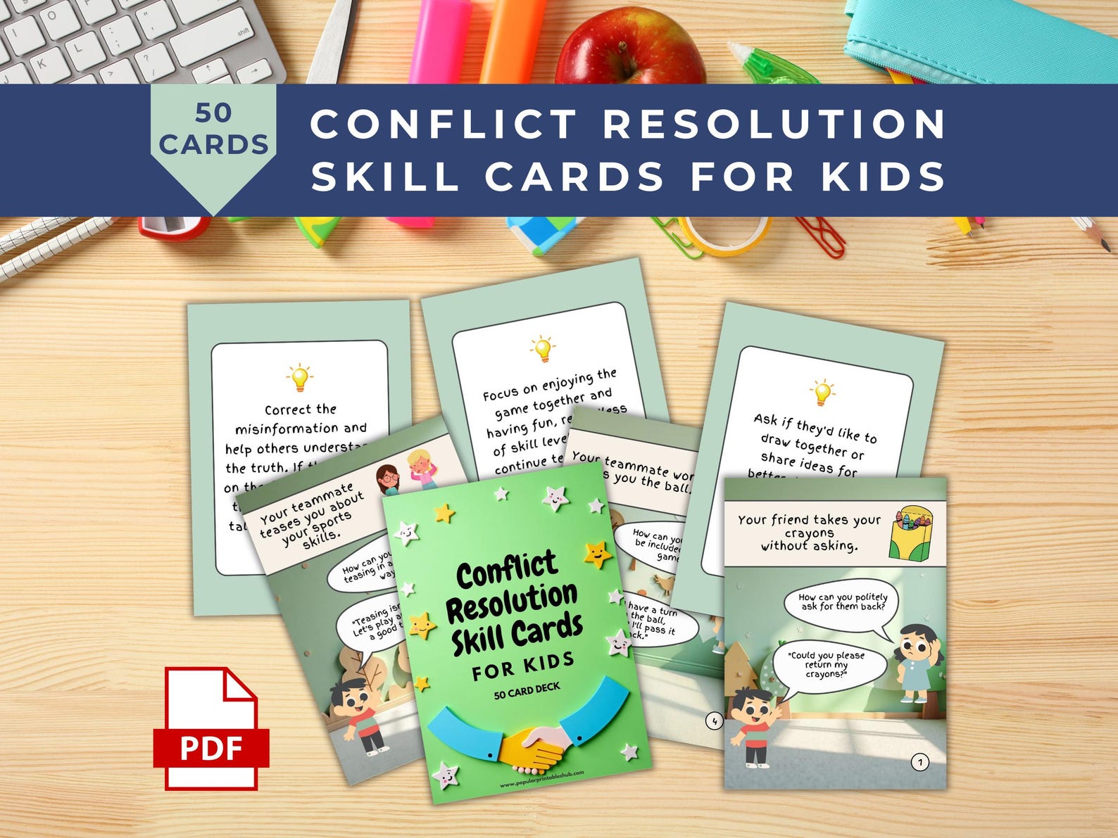 Printable Conflict Resolution Skill Cards - 25 Scenarios for Kids ...