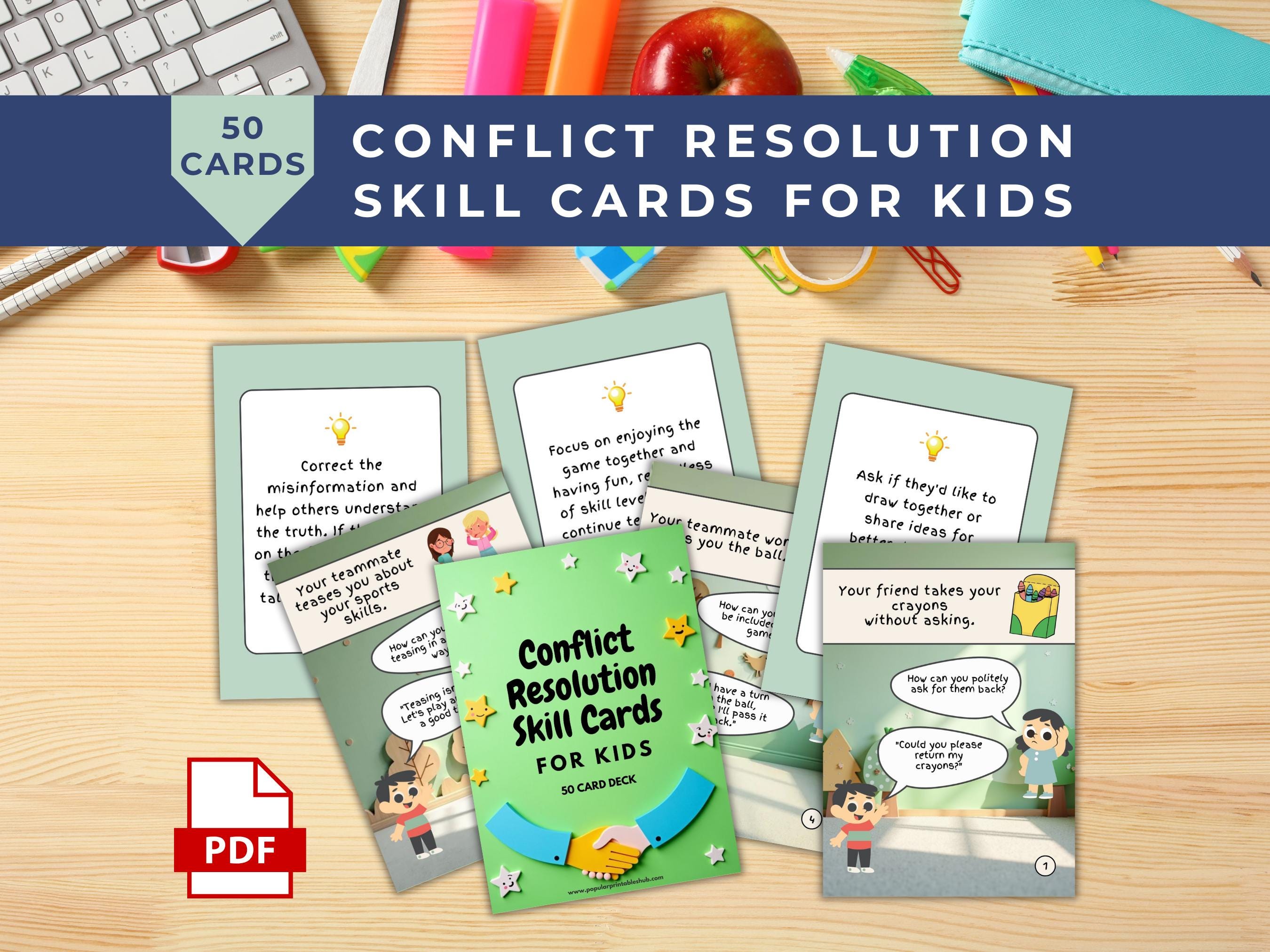 Printable Conflict Resolution Skill Cards - 25 Scenarios for Kids ...