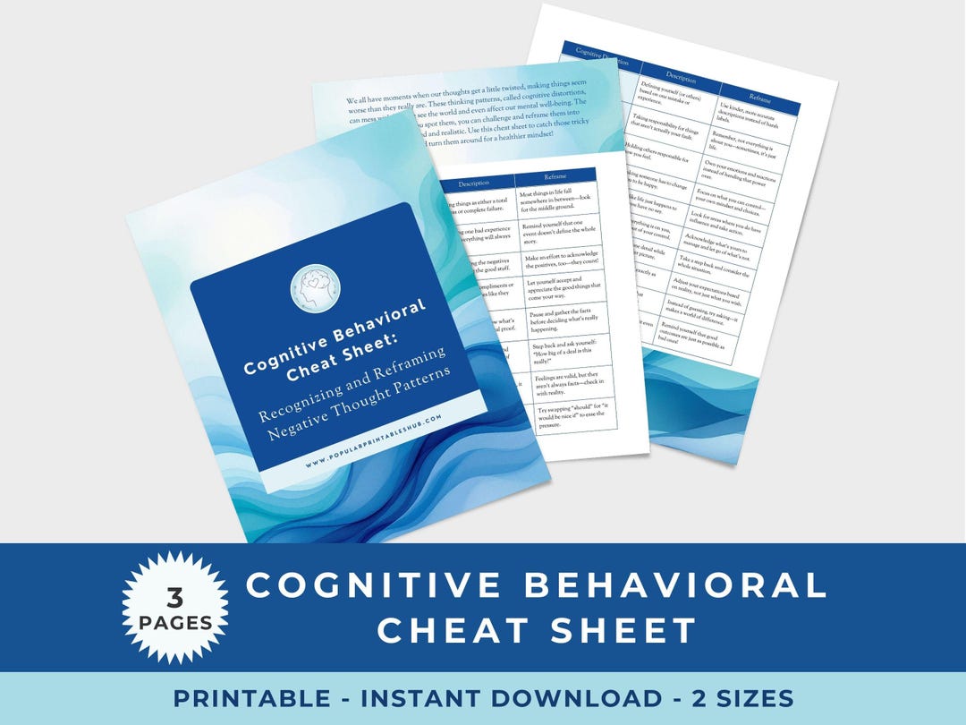 Cognitive Behavioral Cheat Sheet, Printable Therapy Tools, CBT ...