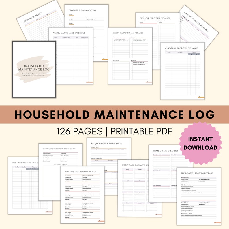 Home Maintenance Checklist | Home Maintenance Log | Household Car ...