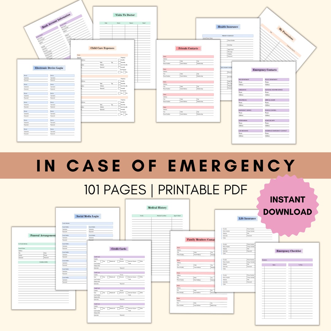 End of Life Planner Printable | in Case of Emergency Binder | Medical ...