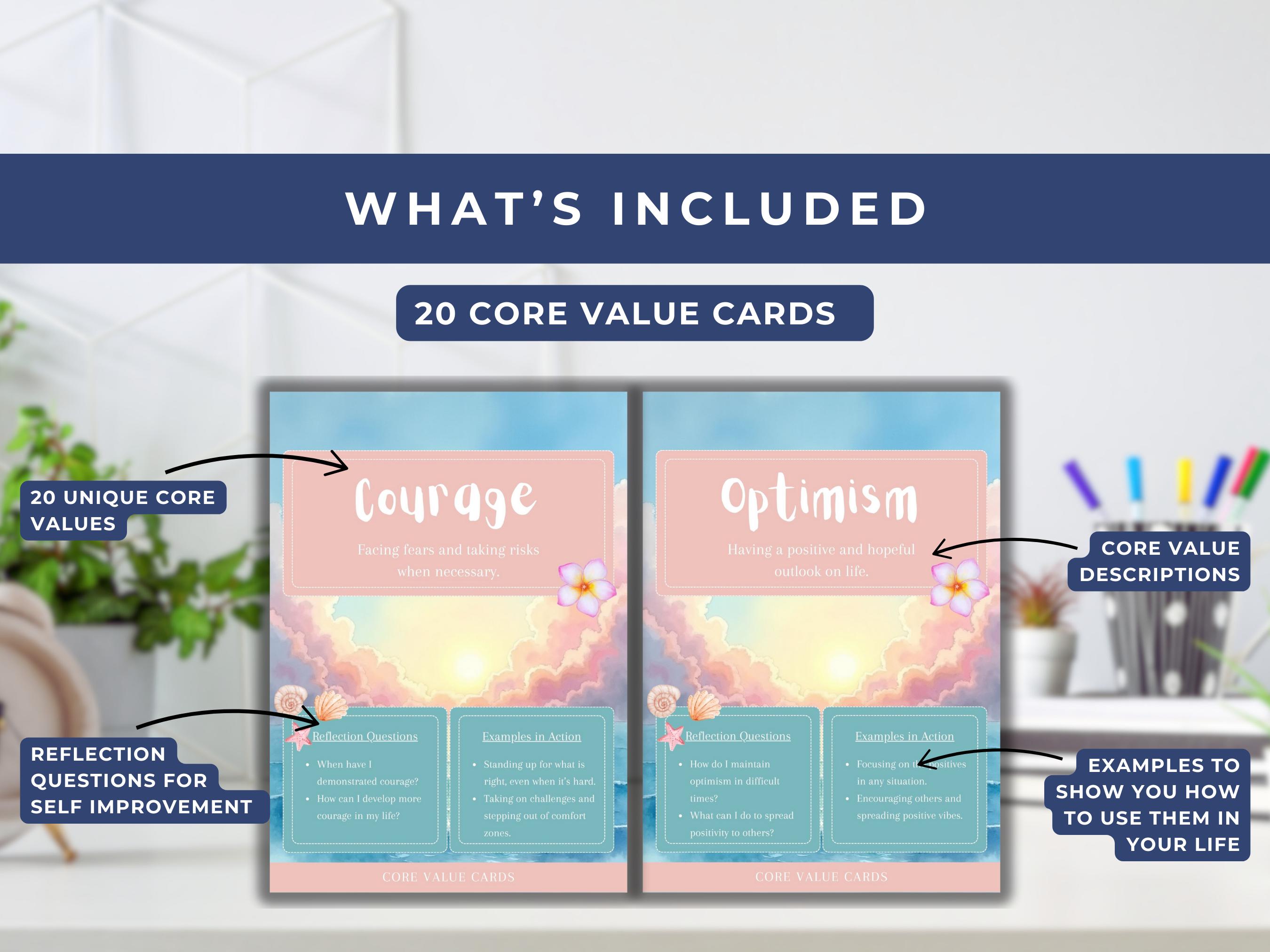 Core Values Cards - Printable Therapy Tools - Self Development - Values ...
