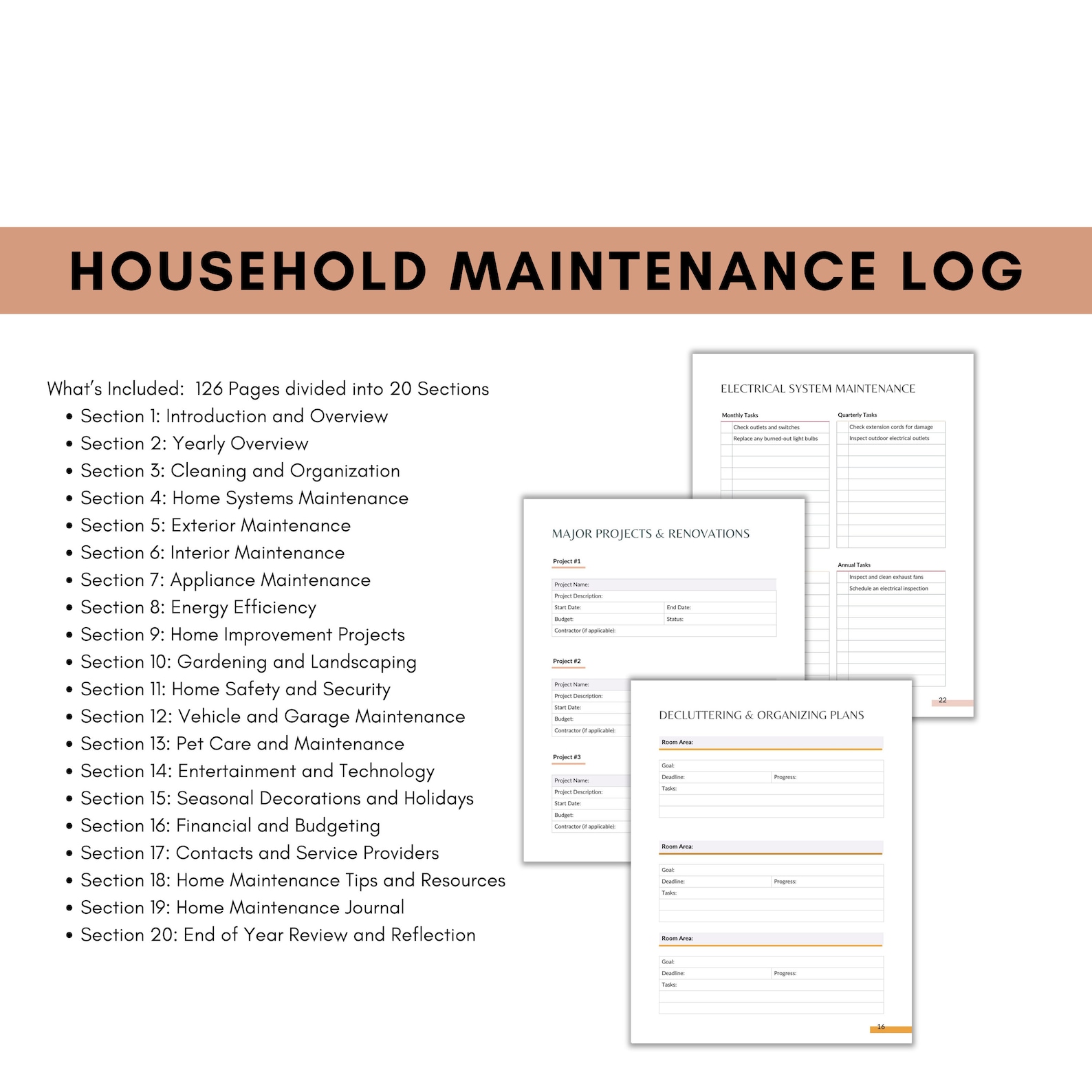 Home Maintenance Checklist | Home Maintenance Log | Household Car ...