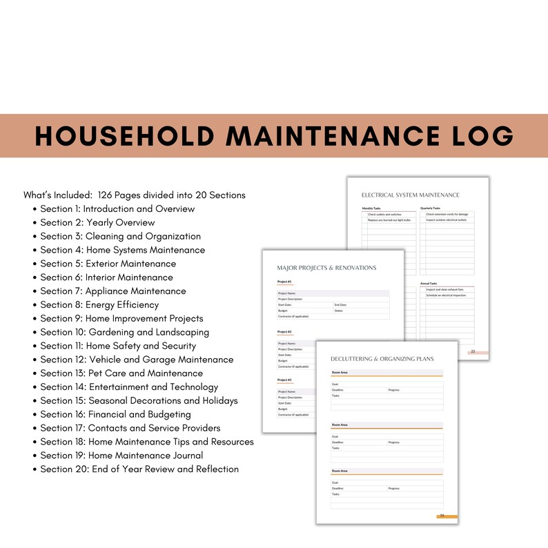 Home Maintenance Checklist | Home Maintenance Log | Household Car ...