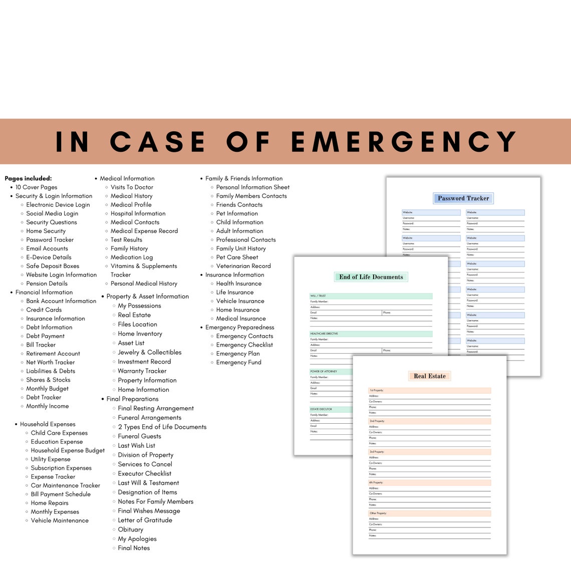 End of Life Planner Printable in Case of Emergency Binder Medical ...