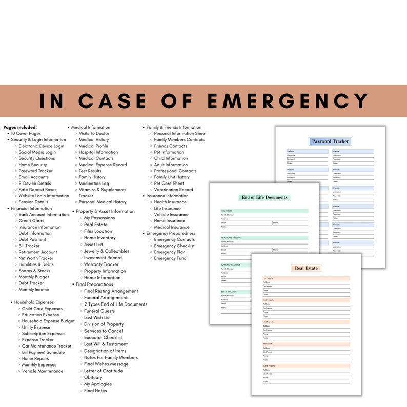 End of Life Planner Printable | in Case of Emergency Binder | Medical ...