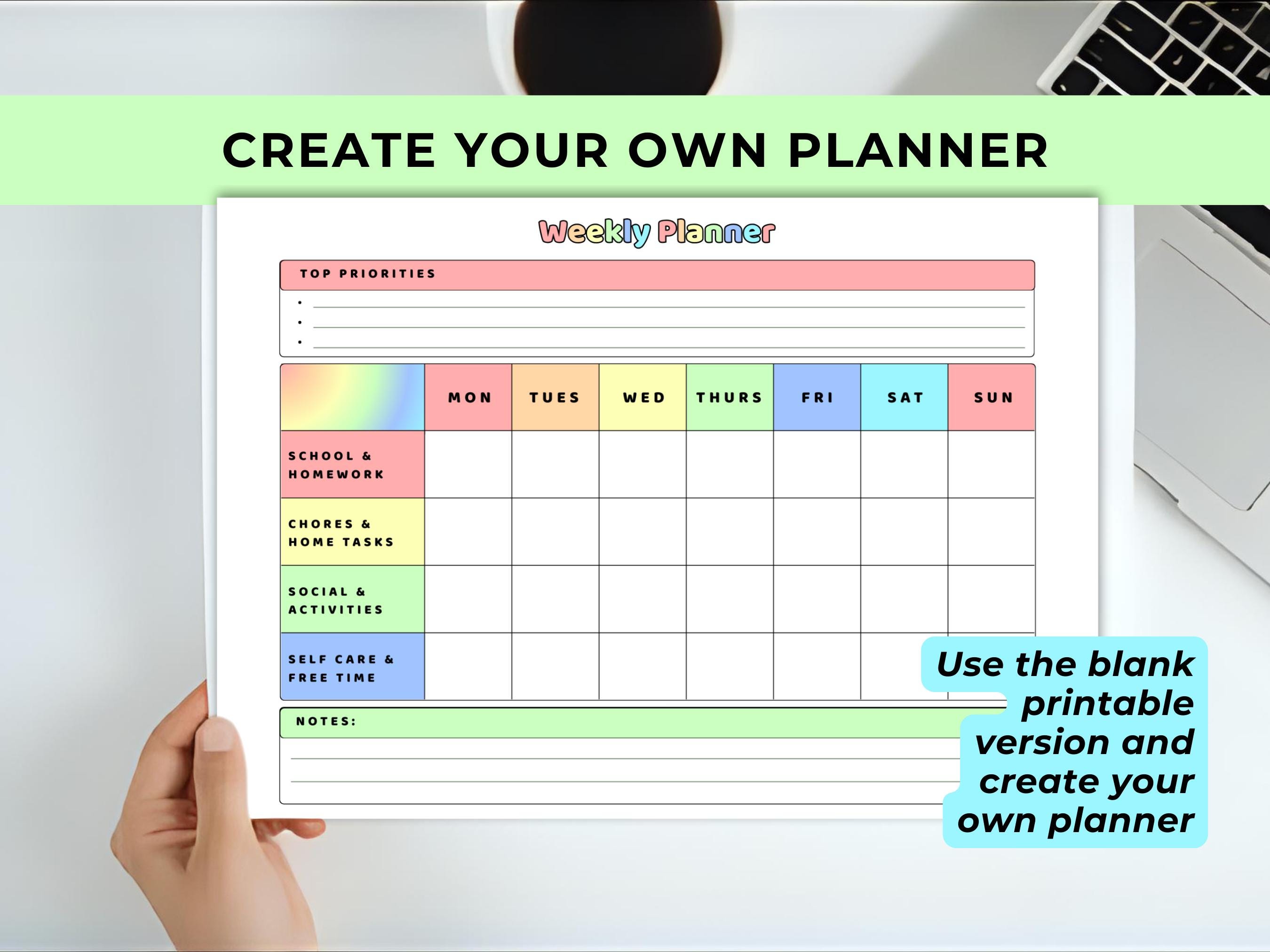 Weekly Planner for Tweens and Teens | Printable Editable Routine ...