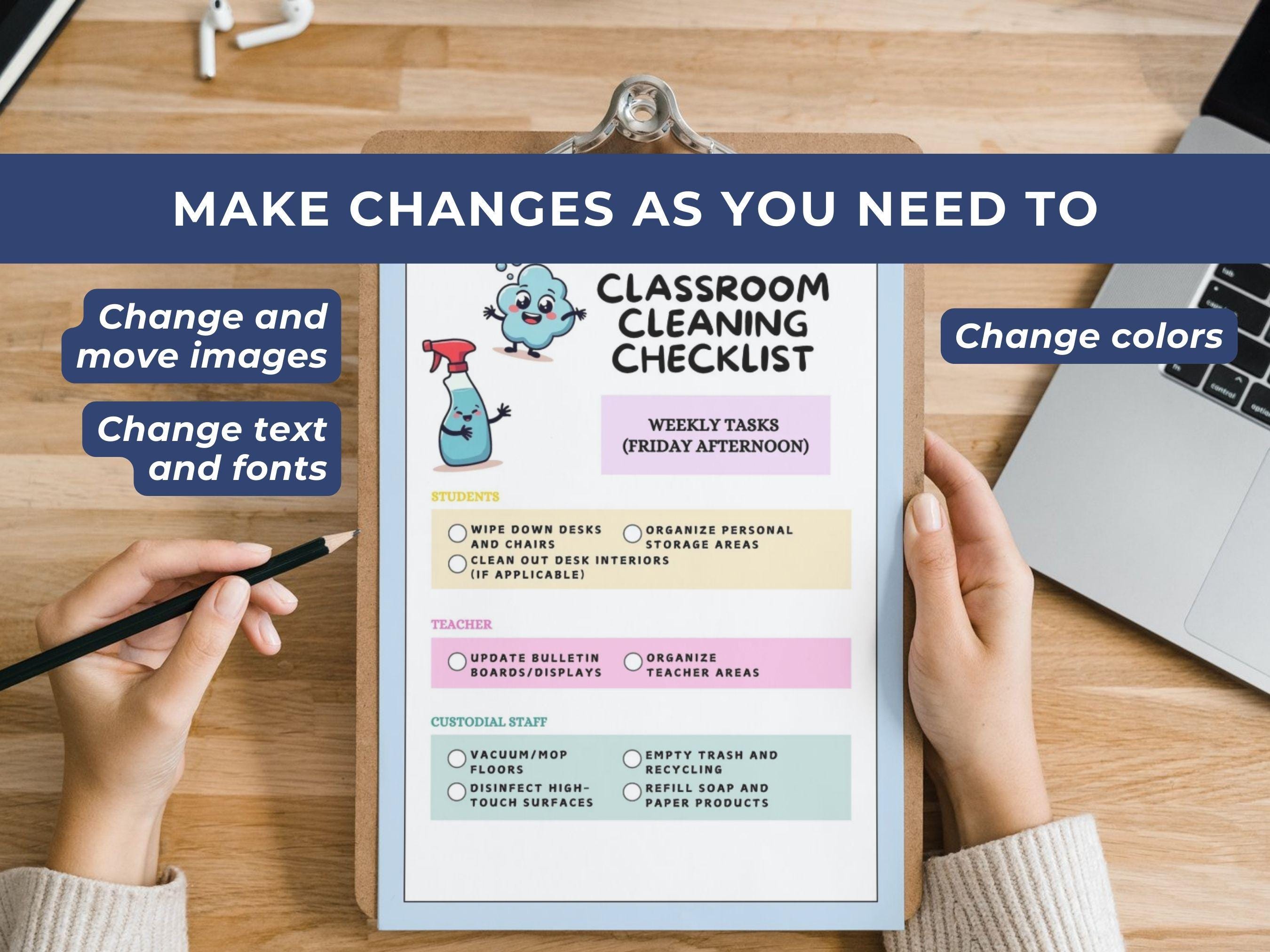 Classroom Cleaning Checklist - Printable Checklist for Teachers - Easy ...