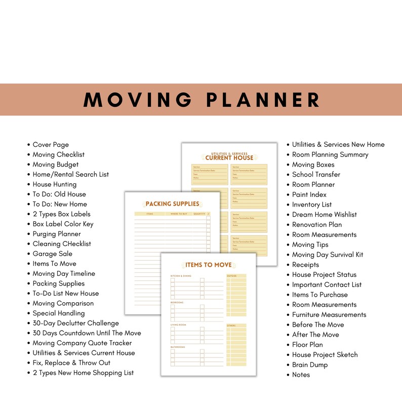 Moving Planner | Room Planner | Real Estate Moving Checklist ...