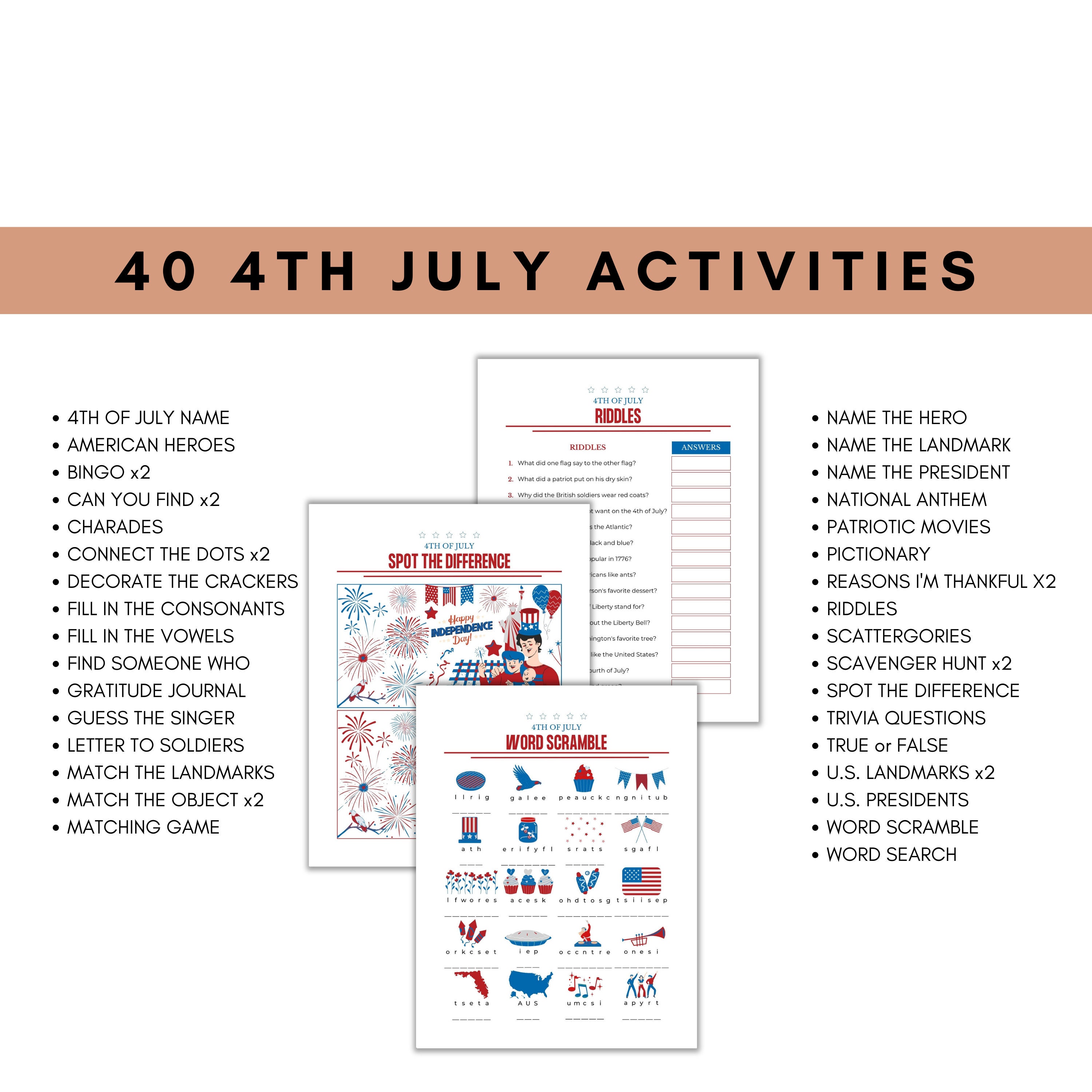 4th of July Printables | Educational Printable | July 4th Game for Kid ...