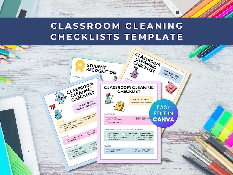 Classroom Cleaning Checklist Printable Checklist for Teachers Easy to ...