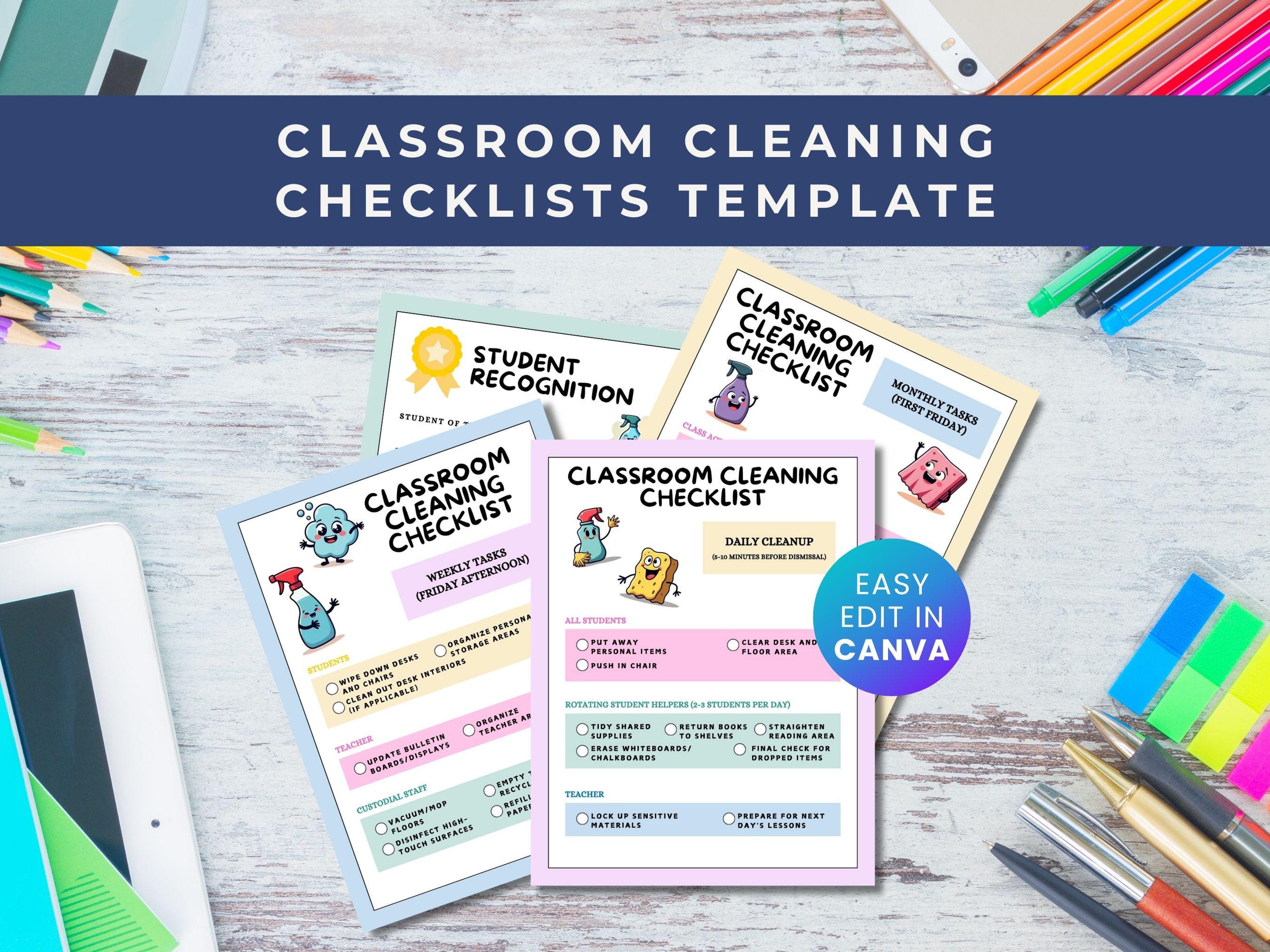 Classroom Cleaning Checklist Printable Checklist for Teachers Easy to ...