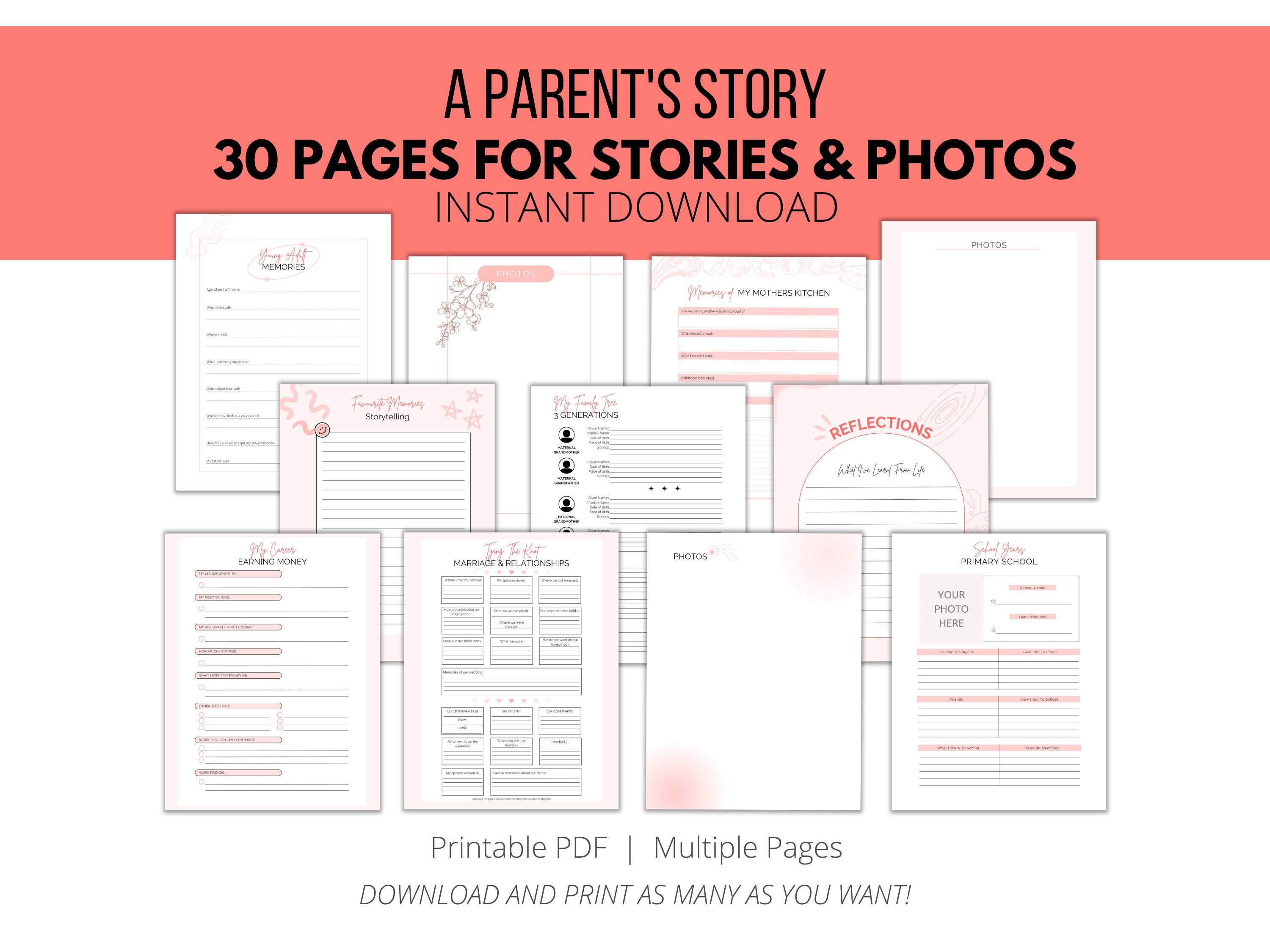 Parent's Story | Grandparent's Story | Printable PDF | Instant Download ...