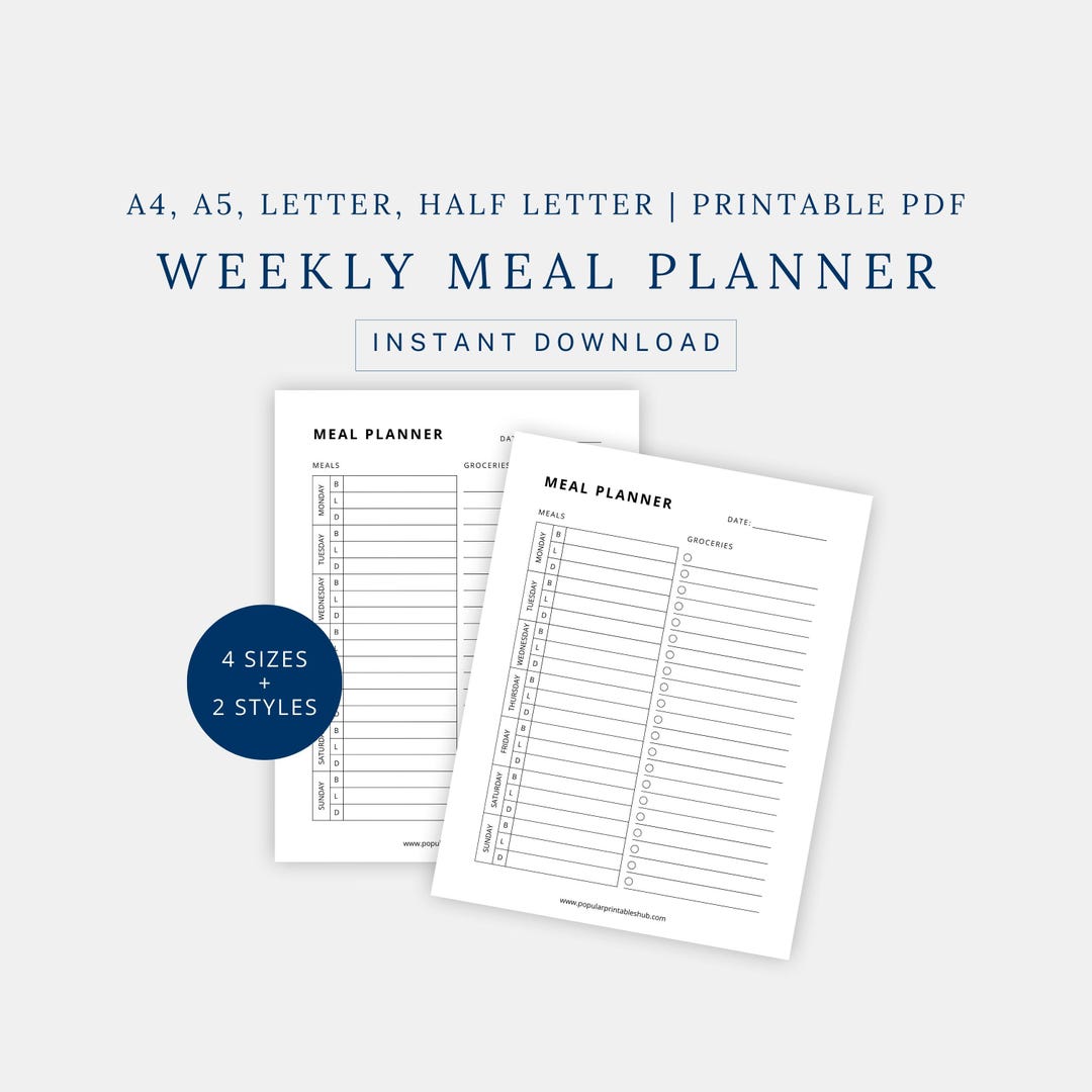 Weekly Meal Planner | Grocery List | Adhd Friendly Planner | Menu Plan ...