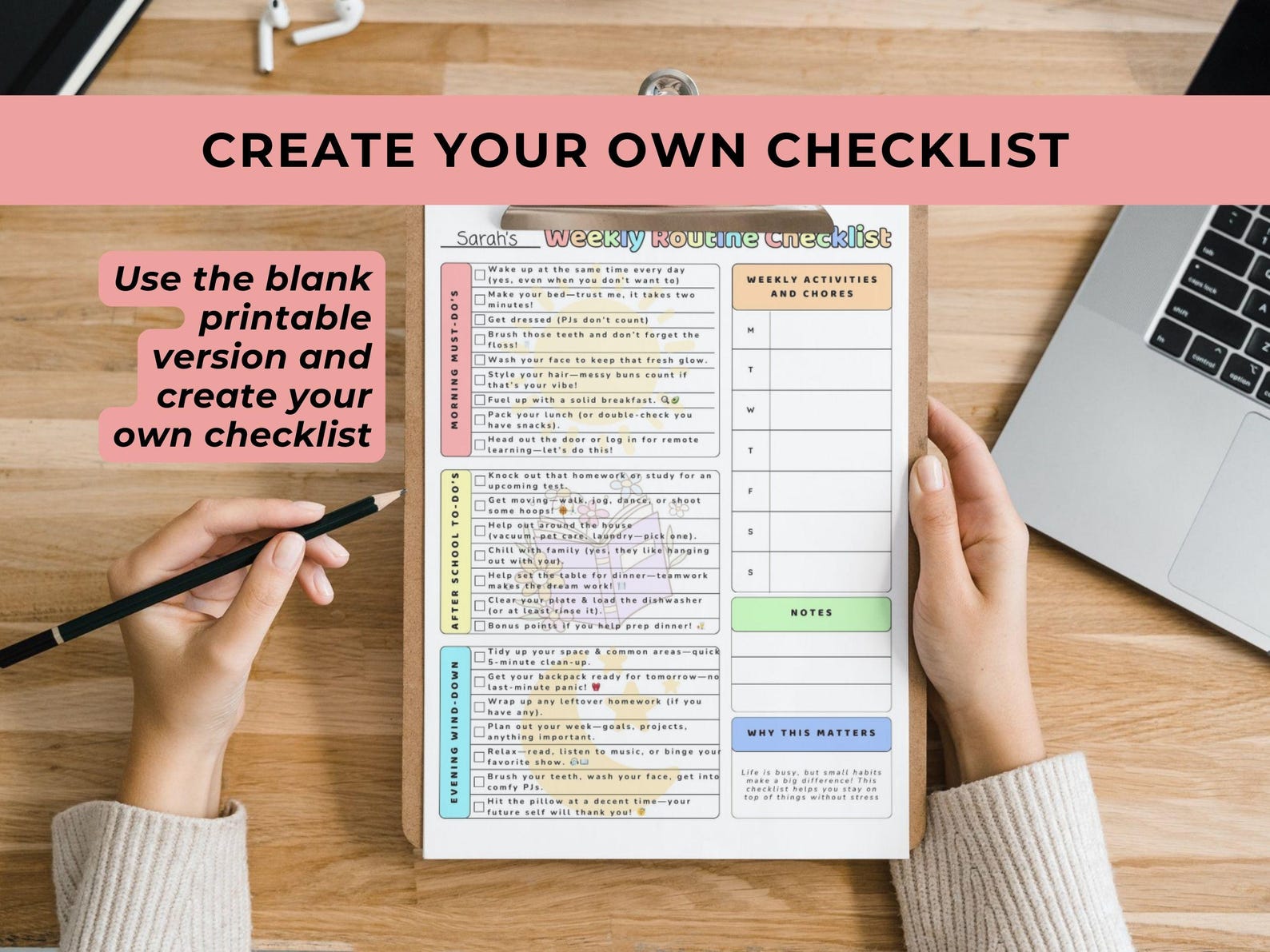 Daily Checklist for Teens ADHD Visual Schedule, Printable Routine Chore ...