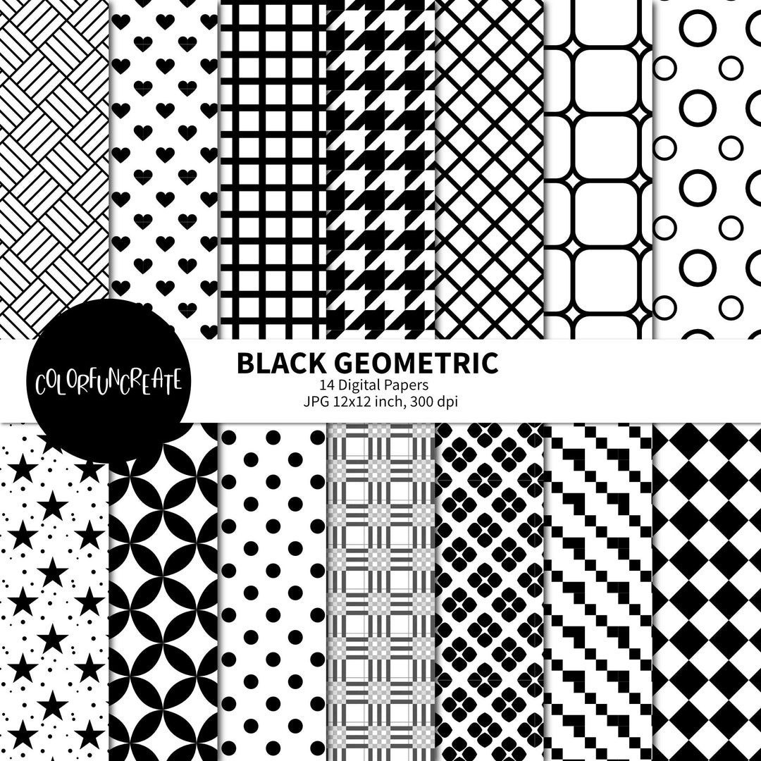 SALE Black and White Geometric Digital Papers, Seamless Patterns for ...