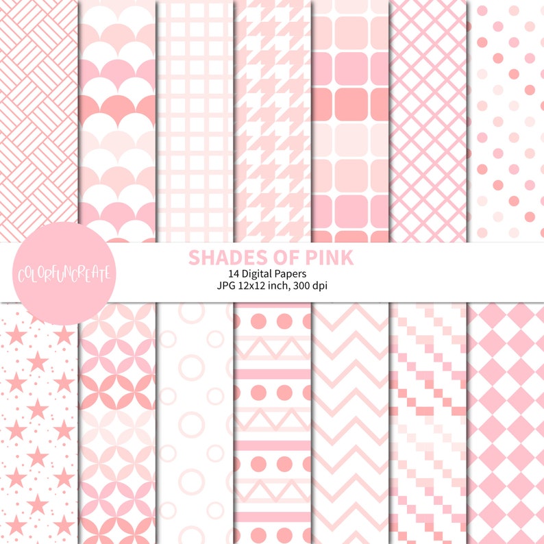 SALE Shades of Pink Digital Papers, Pink and White Digital Paper Pack ...