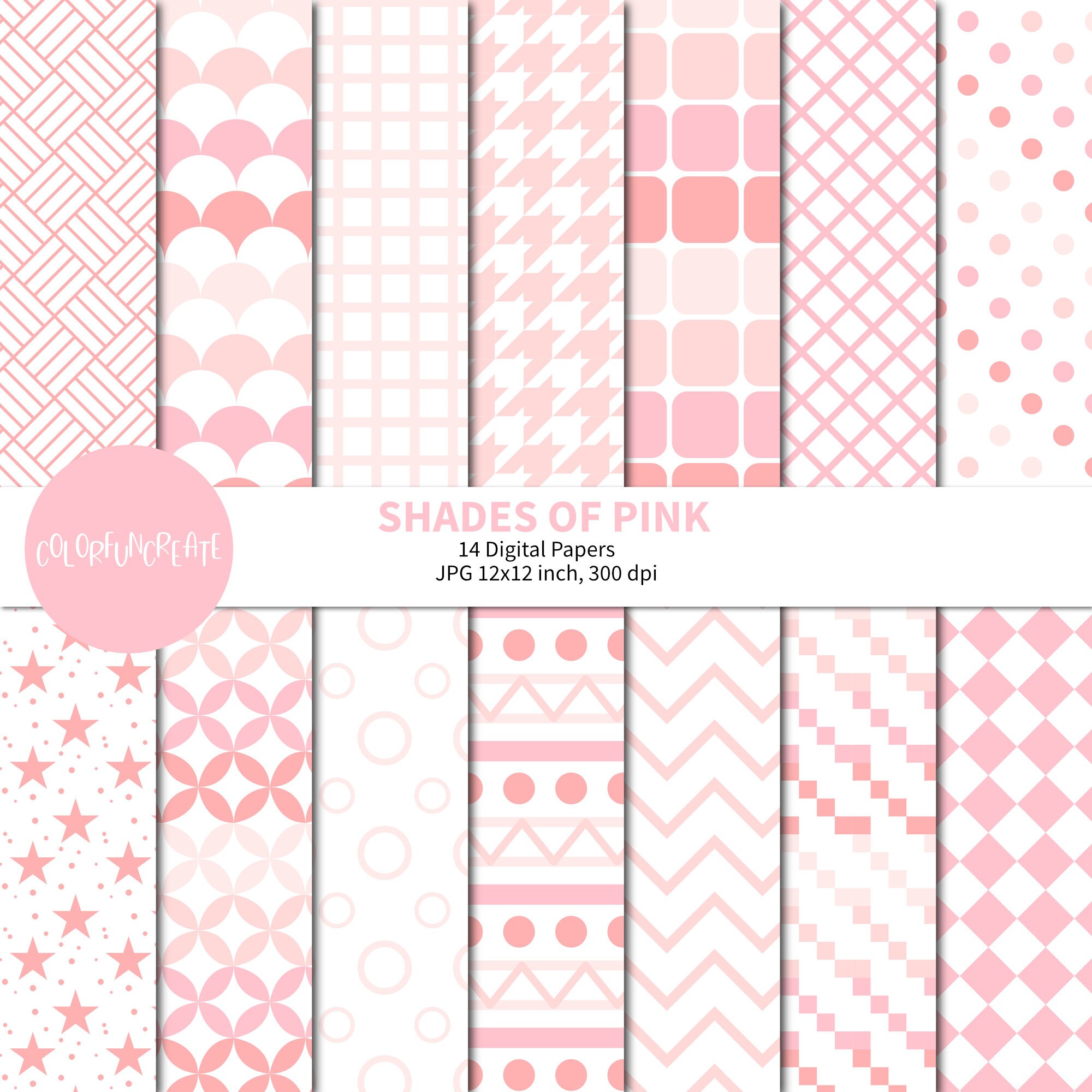 SALE Shades of Pink Digital Papers Pink and White Digital - Etsy