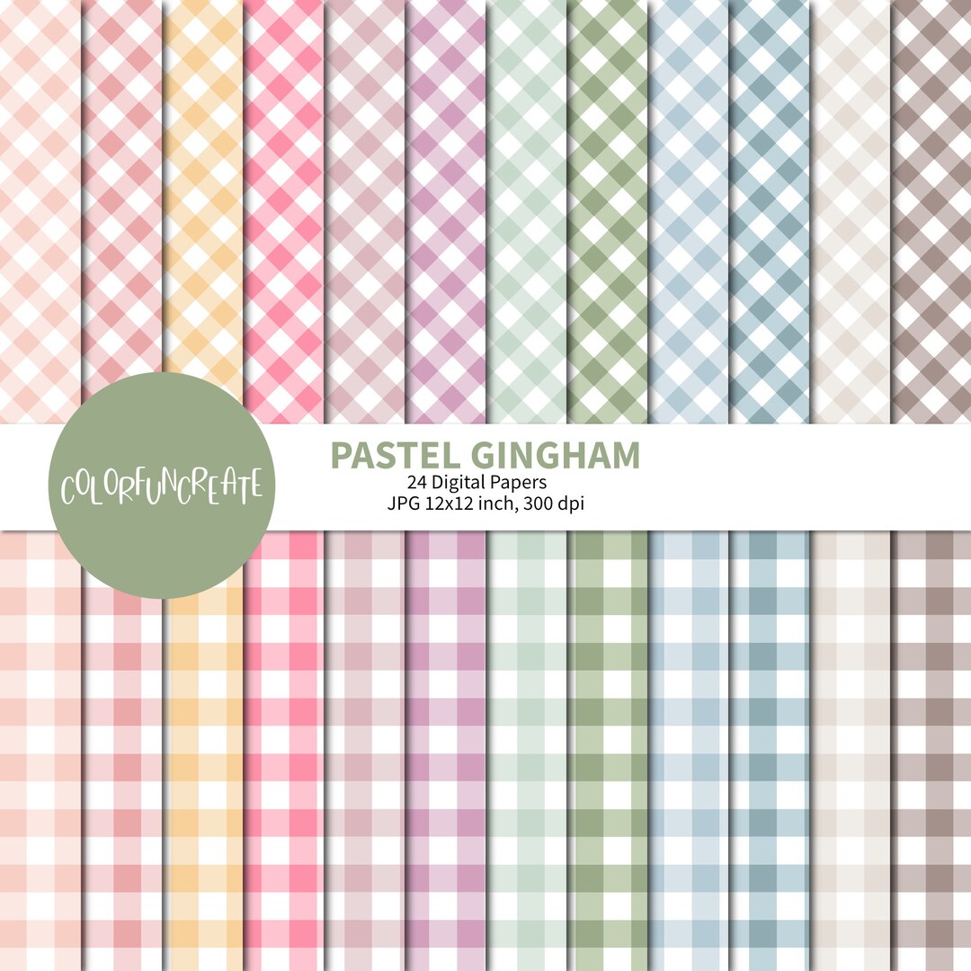 SALE Pastel Gingham Digital Papers, Soft Color Checkered Patterns for ...