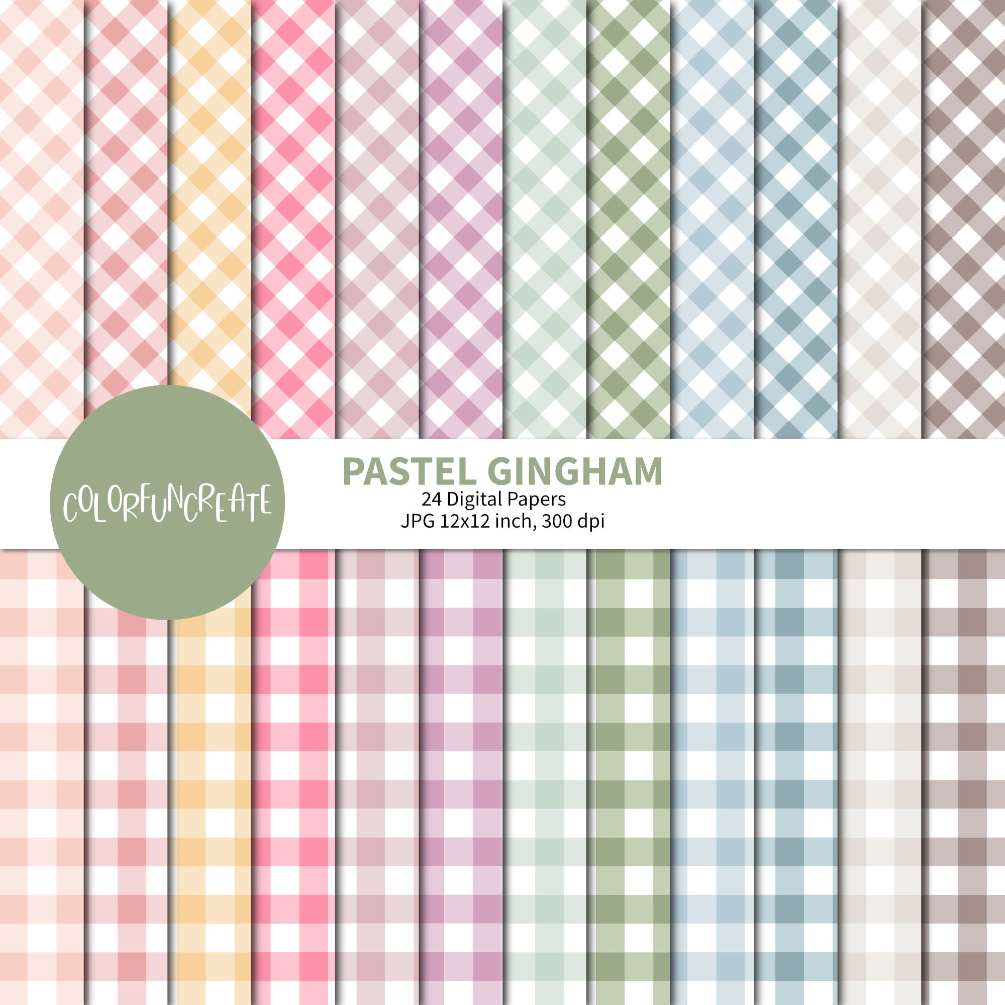 SALE Pastel Gingham Digital Papers, Soft Color Checkered Patterns for ...
