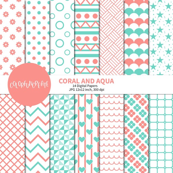 Coral Aqua Chevron - Etsy