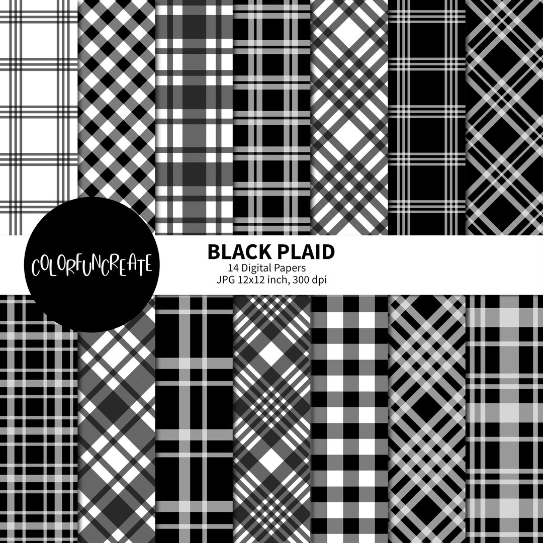 SALE Black Plaid Digital Papers, Seamless Patterns for Scrapbooking and ...