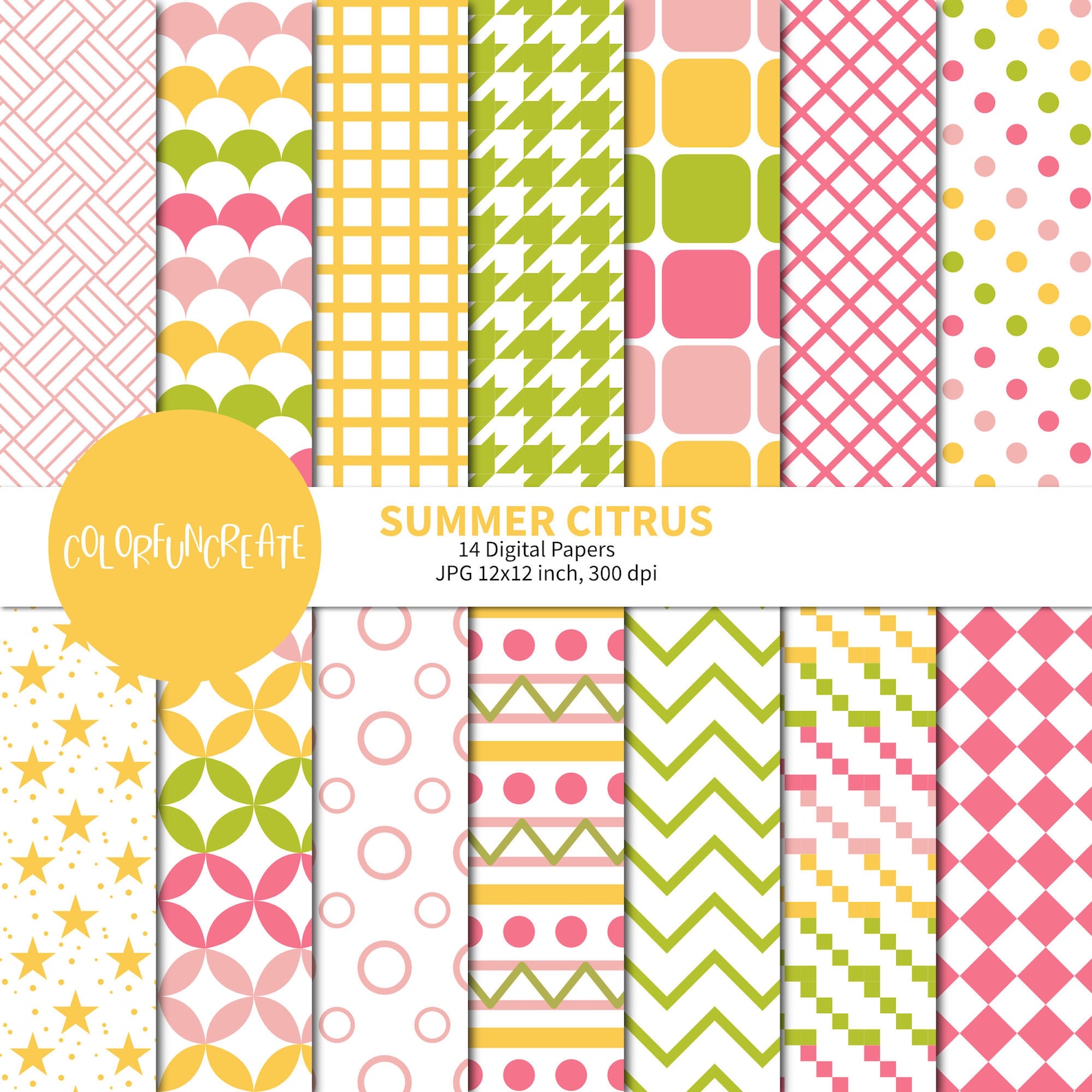SALE Summer Citrus Digital Papers, Colorful Digital Papers, Lime Green ...