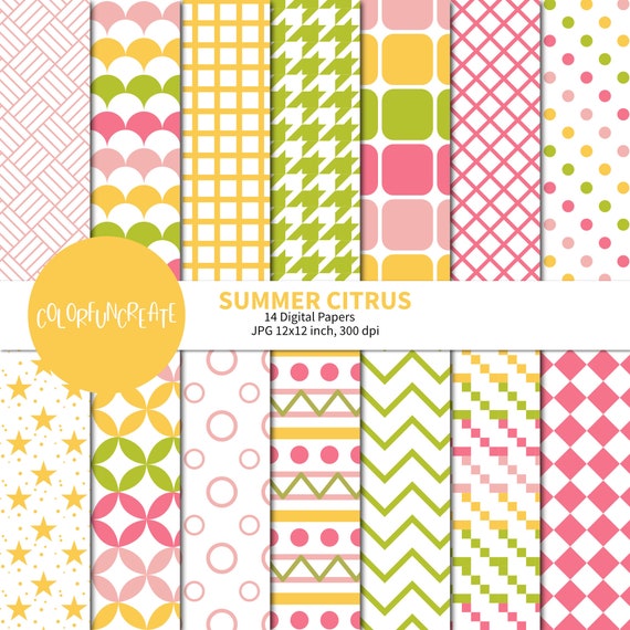 SALE Summer Citrus Digital Papers Colorful Digital Papers - Etsy