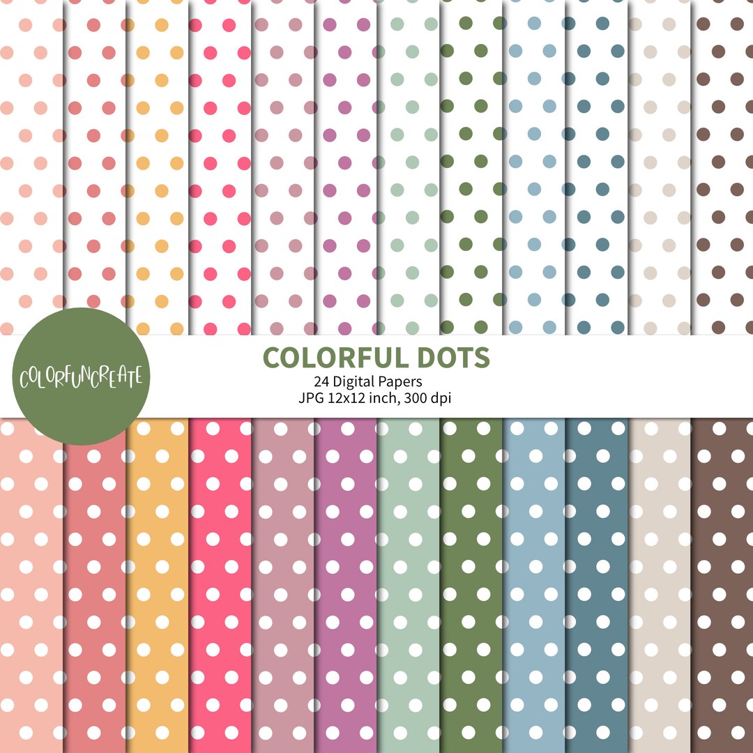 SALE Colorful Dots Digital Papers, Seamless Patterns for Scrapbooking ...