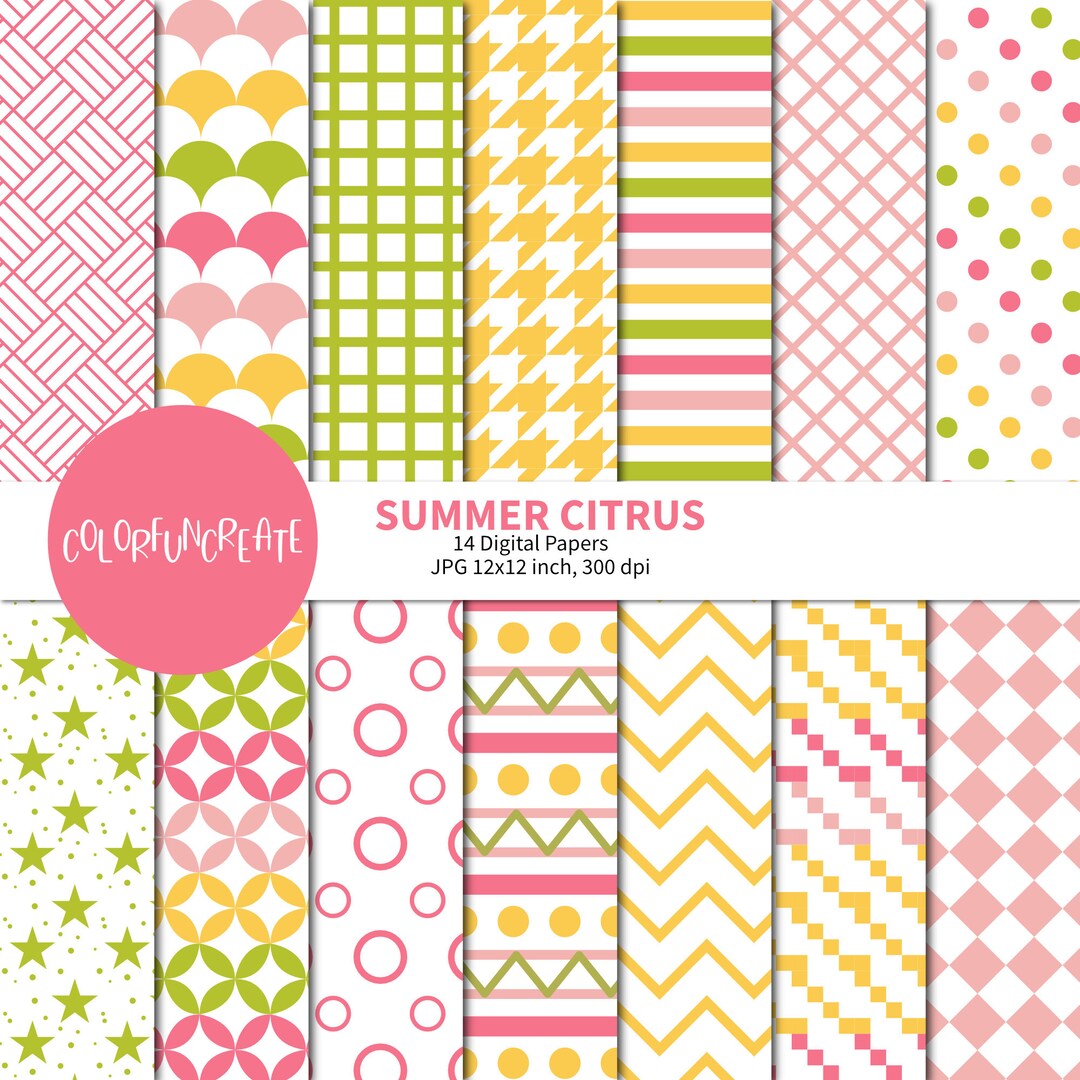 SALE Summer Citrus Digital Papers, Colorful Digital Papers, Lime Green ...