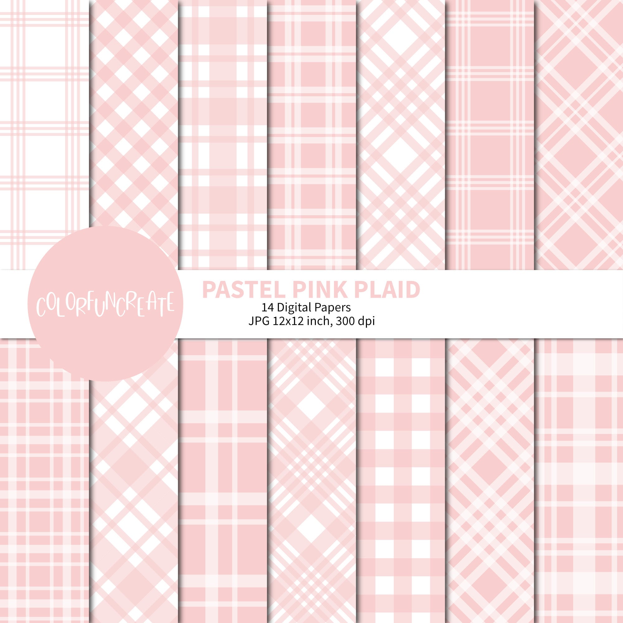 SALE Pastel Pink Plaid Digital Papers, Seamless Patterns for ...