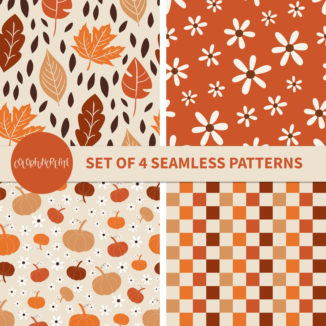 Set of 4 Fall Leaf Daisy Pumpkin and Checker Patterns - Etsy