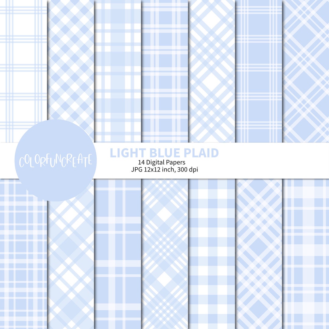 SALE Light Blue Plaid Digital Papers, Pastel Seamless Patterns for ...