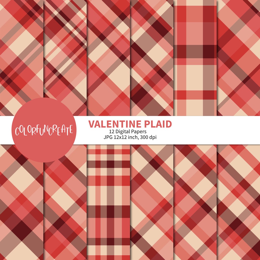 SALE Valentine Plaid Digital Papers, Pink and Red Plaid Seamless ...