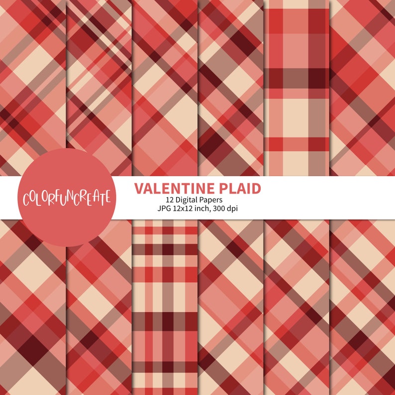 SALE Valentine Plaid Digital Papers, Pink and Red Plaid Seamless ...