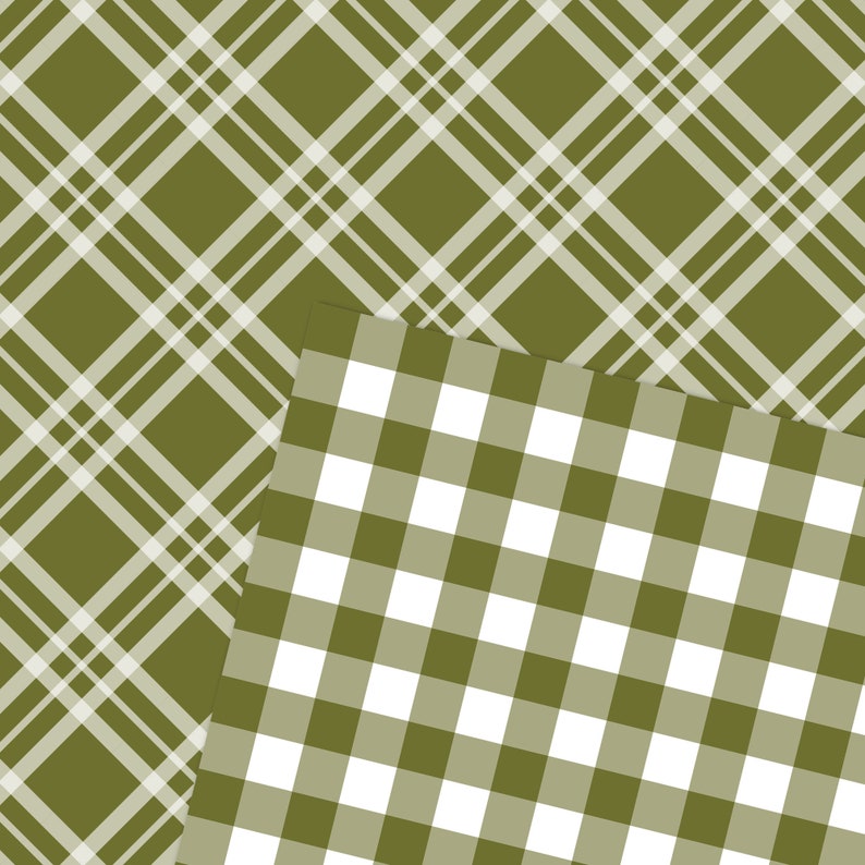 SALE Olive Green Plaid Digital Papers, Seamless Patterns for ...