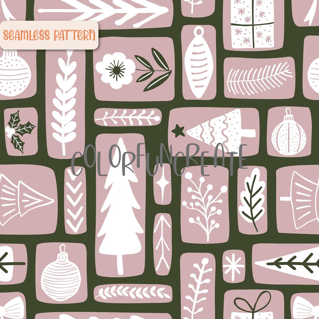 Muted Pink Christmas Seamless Pattern, Christmas Fabric Pattern ...