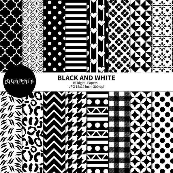 Black and White Digital Papers - Etsy