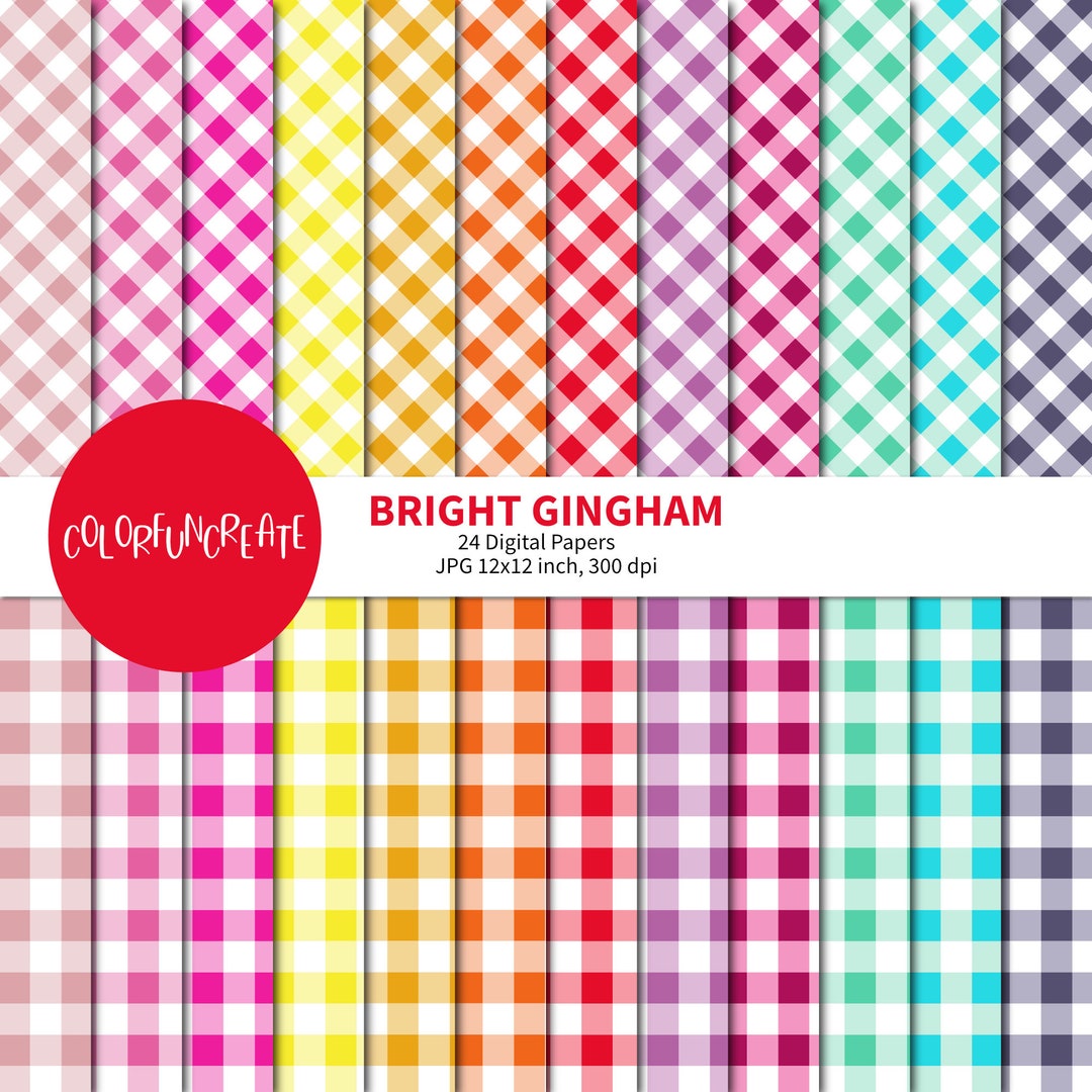 SALE Bright Gingham Digital Papers, Rainbow Digital Papers, Colorful ...