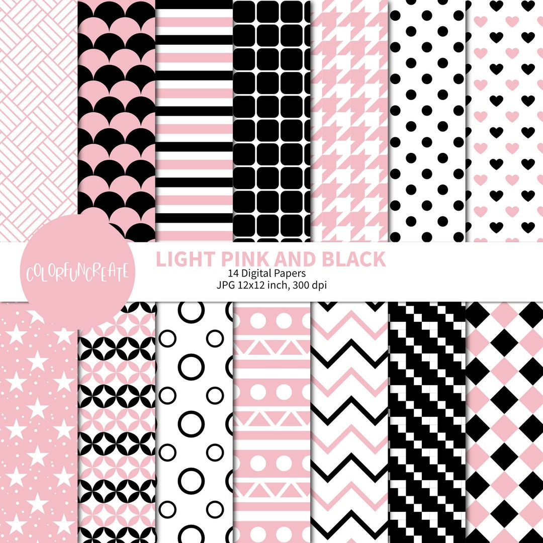 SALE Light Pink and Black Digital Papers, Pink and Black Digital Paper ...