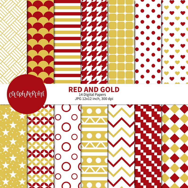 SALE Red and Gold Scrapbook Papers, Holiday Digital Paper Pack ...