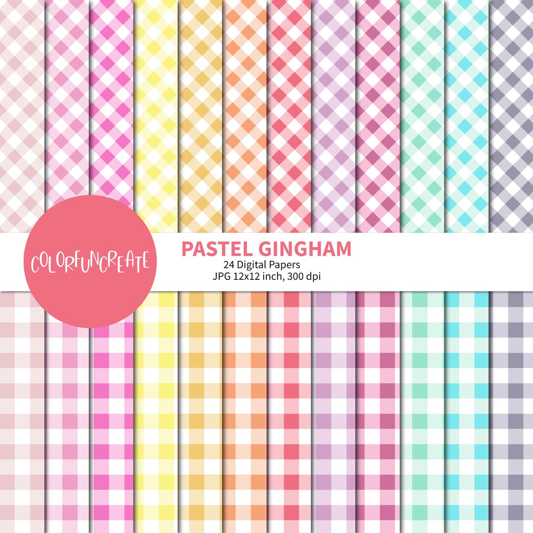SALE Pastel Gingham Digital Papers, Soft Color Checkered Patterns for ...